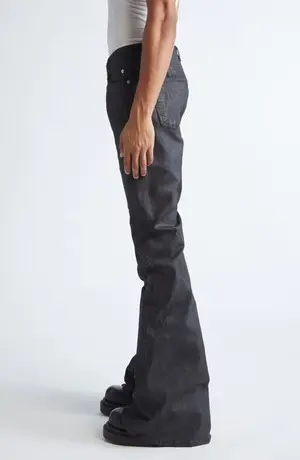 Rick Owens Bias Waxed Bootcut Jeans - Black Wax | Editorialist